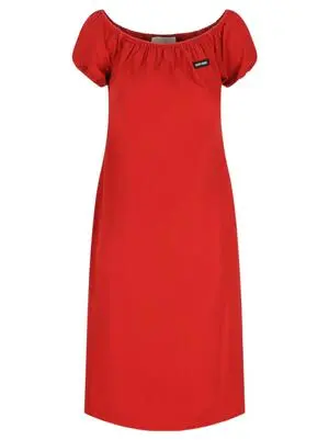 Miu Miu Off-the-shoulder Poplin Dress With Slit - Red