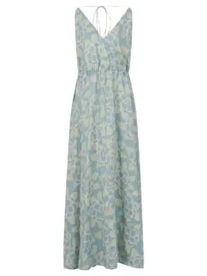 Marni Ramie Maxi Dress With Banjo Print - Blue
