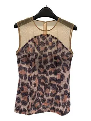 JUST CAVALLI Just Cavalli Sleeveless Leopard Print Sequin Top With Sheer Yoke