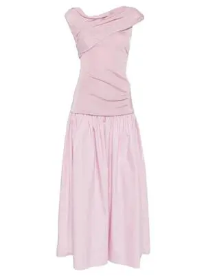 SELF-PORTRAIT Draped Gathered Midi Dress - Pink