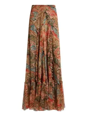 Etro Paisley Ruffled Maxi Skirt - Brown