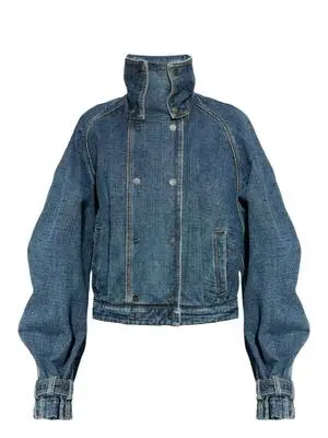 LANVIN Cropped Stand Collar Denim Jacket - Blue