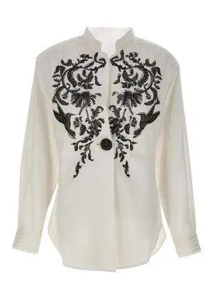 JACQUES WEI Embellished Long Sleeve Shirt Jacket - White