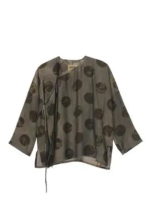 UMA WANG Polka-dot Print Tie-detailed Top - Black