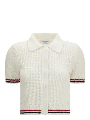 Thom Browne Short Sleeve Ribbed Knit Cardigan - White