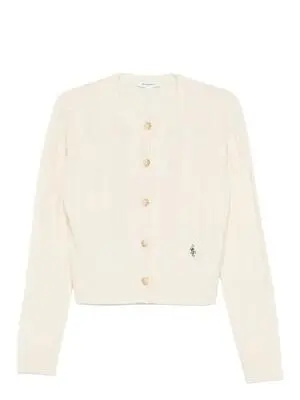 SPORTY  RICH Sporty & Rich Logo Detailed Knitted Cardigan - Ecru
