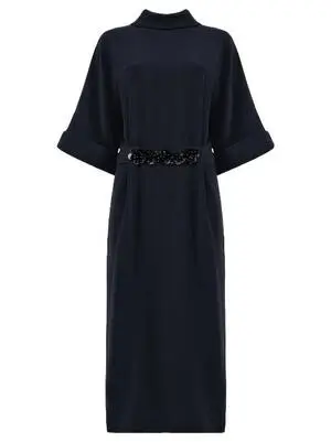 P.a.r.o.s.h Short Sleeve High Neck Embellished Dress - Black