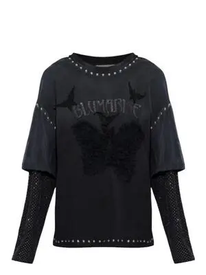 Blumarine Embellished Butterfly Print Long Sleeve T-shirt - Black