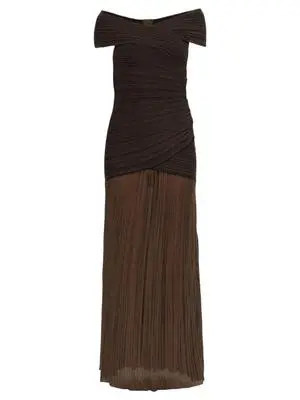 Balmain Off-shoulder Ribbed Maxi Dress - Brown