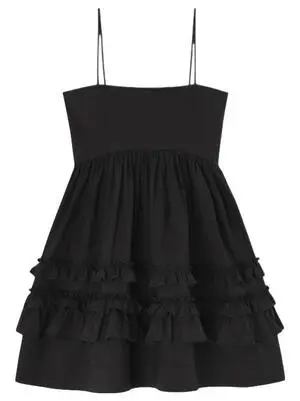 GANNI Ruffled Mini Strap Dress - Black