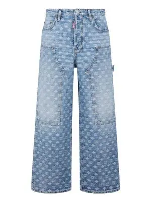 Dsquared2 Light Wash Baggy Carpenter Jeans With Monogram Logo - Blue