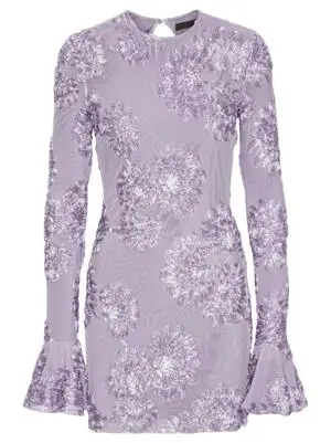 ROTATE BY BIRGER CHRISTENSEN Floral Appliqué Mesh Mini Dress - No