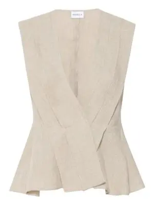 Marella Sleeveless V-neck Top With Front Pleats - Light Brown