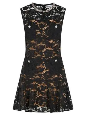 SELF-PORTRAIT Embellished-trim Lace Mini Dress - Black