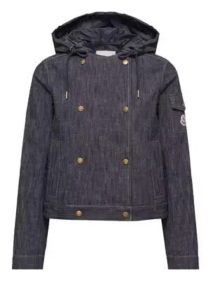 Moncler Diervilla Hooded Double-Breasted Denim Jacket Navy