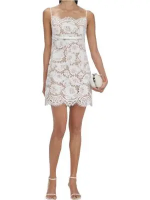SELF-PORTRAIT Lace Scalloped-hem Bow Dress - White