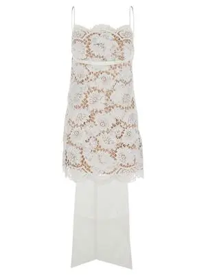 SELF-PORTRAIT Lace Scalloped-hem Bow Dress - White