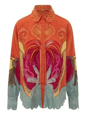 Farm Rio Usiacuri Embroidered Shirt - Brown