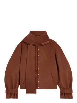 Celine Wool Cloth Jacket With Detachable Scarf - Cognac Color
