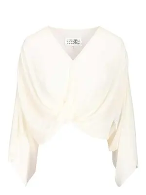 MAISON MARGIELA Draped Long-sleeve Cropped Top - Off-white