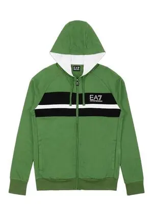 EA7 Hooded Zip-up Jacket With Logo Detail - Green