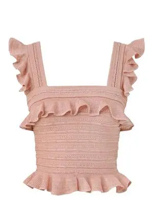 Zimmermann Ruffled Knit Crop Top - Metallic Rose Gold