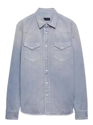 Prada Triangle-patch Button-up Shirt - Blue-gray