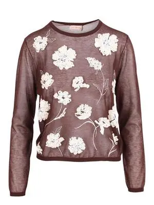 Tory Burch Floral Embroidered Knit Top - Multicolor