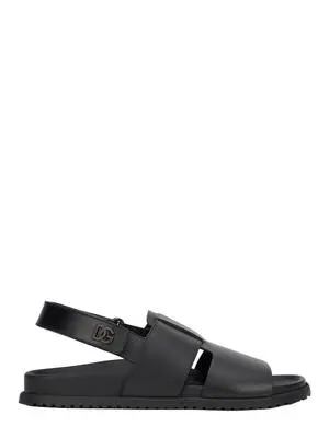 Dolce & Gabbana Leather Logo Sandals - Black