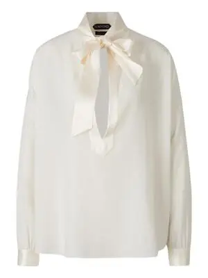 TOM FORD Long Sleeve Bow Detail Top - White