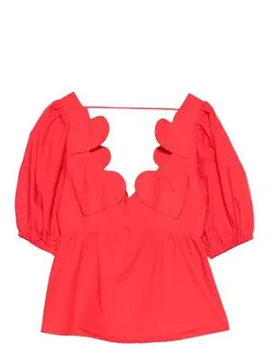 Farm Rio Short Sleeve Blouse With Heart Detail - Orange