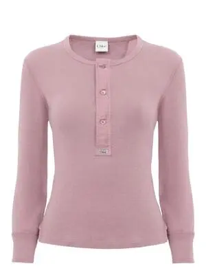 Chloé Fitted Henley Knit Shirt With Mother-of-pearl Buttons - Blush Purple