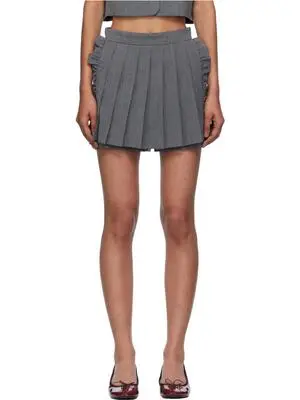 PUSHBUTTON Pleated Apron Shorts With Ruffle Detailing - Grey