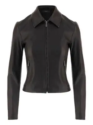 Gucci Washed Stretch Nappa Leather Zip-up Jacket - Black