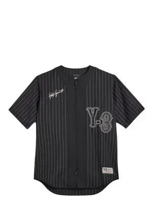 Y3 Zip Up Pinstripe Baseball Shirt - Black