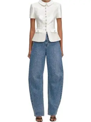 SELF-PORTRAIT Sequin-embellished Top With Peter Pan Collar - White