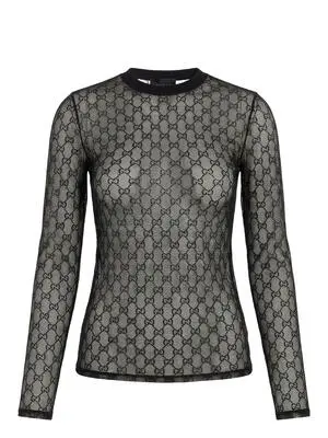 Gucci Monogrammed Sheer Long-sleeve Top - Black