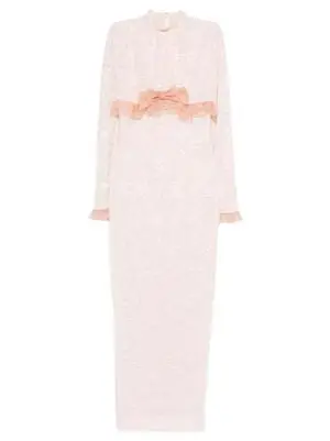 Alessandra Rich Long Sleeve Lace Dress With Bow And Ruffles - Pink