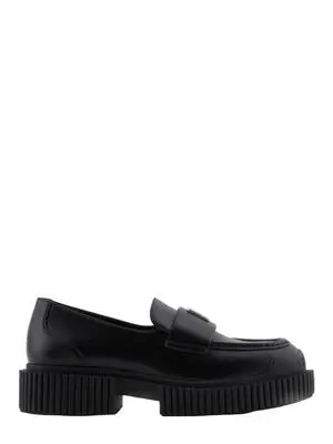 Armani Exchange Leather Loafers With Embossed Logo Detail - Black