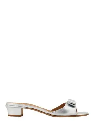 FERRAGAMO Vara Bow Slide Sandals - Silver