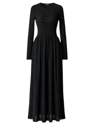 Alaïa Round Neck Long Sleeve Dress With Pleated Hem - Black