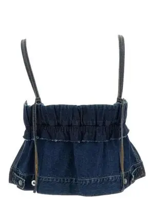 Sacai Cropped Denim Top With Spaghetti Straps - Black