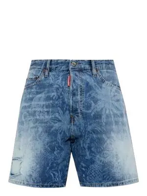 Dsquared2 Relaxed Fit Printed Denim Shorts - Blue