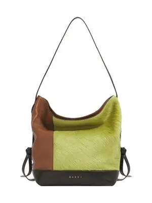 Marni Color-block Shoulder Bag With Twisted Top Handle - Citronella/mocha/black