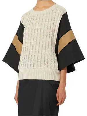 Max Mara Round Neck Sweater With Contrasting Cuffs - Beige