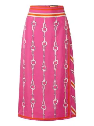 Gucci Horsebit Print Silk Wrap Skirt - Fuchsia/orange