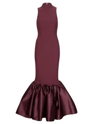 ROTATE BY BIRGER CHRISTENSEN Sleeveless High Neck Flounced Hem Gown - Red