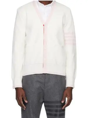 Thom Browne 4-bar Striped V-neck Cardigan - White