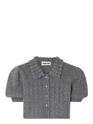 SHUSHU/TONG Openwork Puff Sleeve Knit Cardigan - Grey