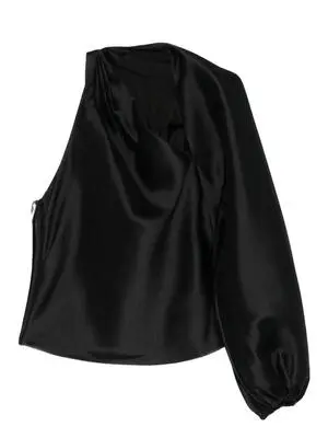 SELF-PORTRAIT One-shoulder Draped Top - Black